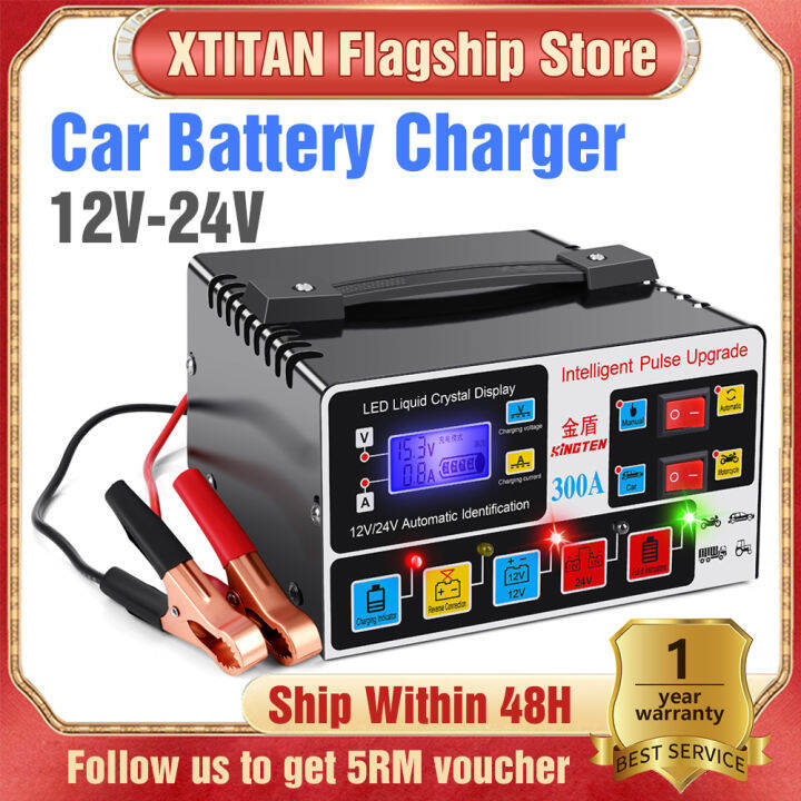 【XTITAN Flagship Store】12V/24V Full Automatic Pengecas Bateri Kereta Motorsikal Car Battery ...