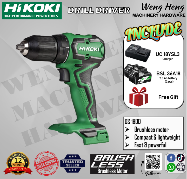 100% Genuine Hitachi/ Hikoki (18V series) Brushless Cordless Drill Driver - Model DS18DD | Lazada