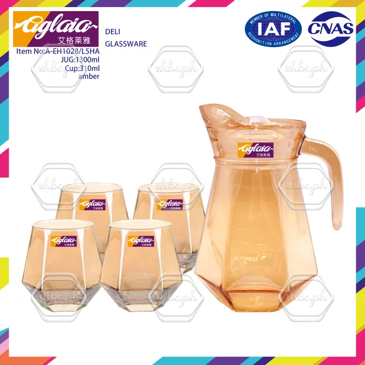 Deli Aglaia ️Glassware 4pcs Drinking Glass 310ml 1pc Pitcher 1300ml A ...