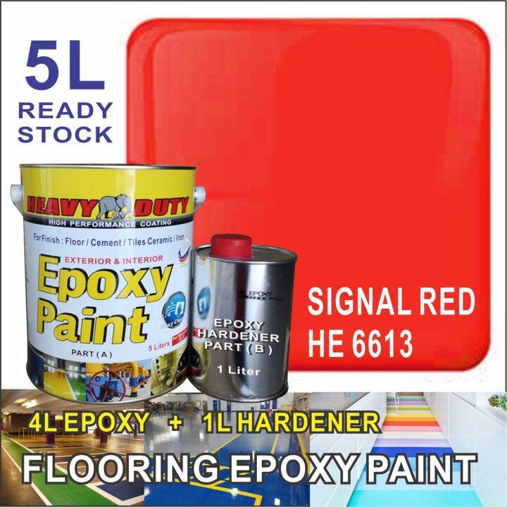 HE 6613 SIGNAL RED ( 5L ) HEAVY DUTY BRAND Two Pack Epoxy Floor Paint ...