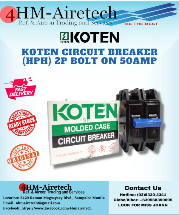 FOURHM KOTEN 50Amp Circuit Breaker (HPH) 2P Bolt On | Lazada PH