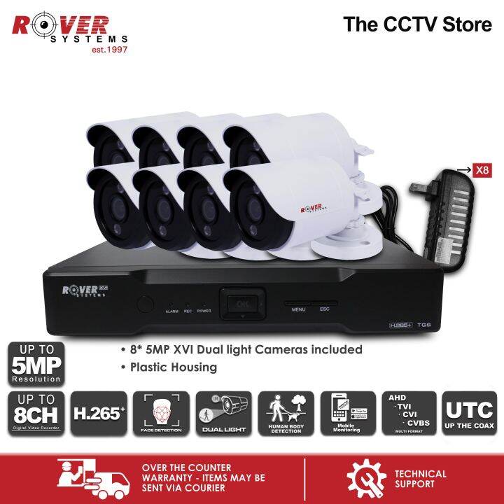 Rover 8Ch 6in1 DVR + 8 units 5MP XVI Dual Light Cameras (8-Outdoor ...