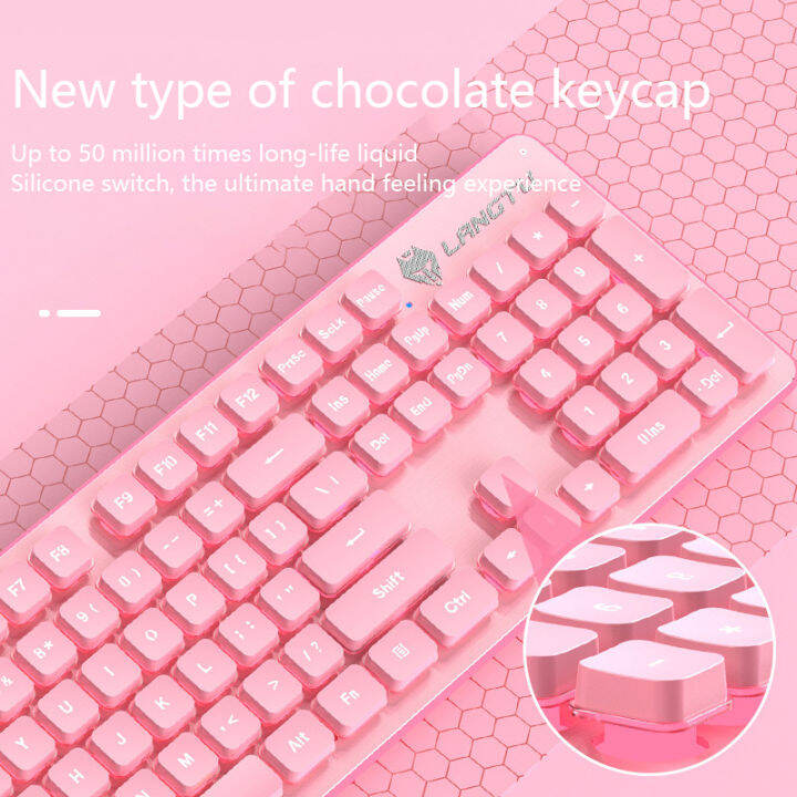 Backlit Gaming Mechanical Feel Keyboard And Mouse Set Pink Chocolate ...