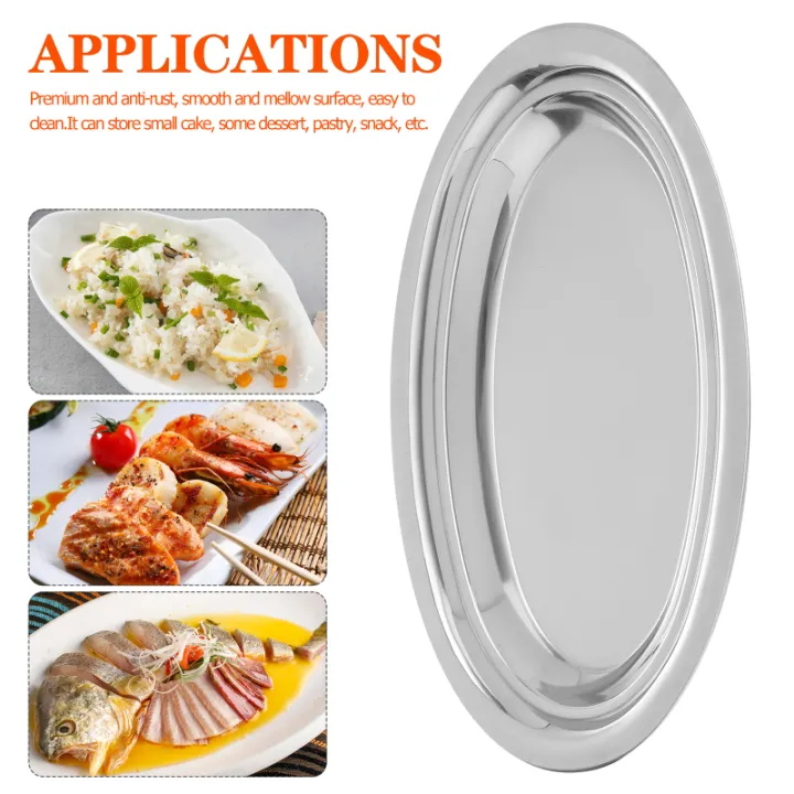 WAYDUSTORE 26cm Stainless Steel Oval Sizzle Platter Serving Platter ...