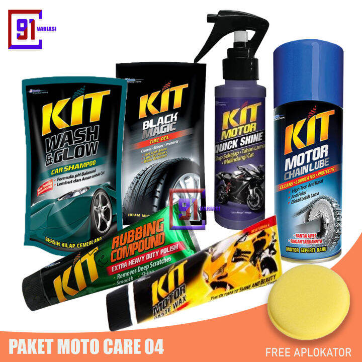 PAKET KIT MOTOR - Pengkilap Body Motor + Compound + Shampo + Semir Ban ...