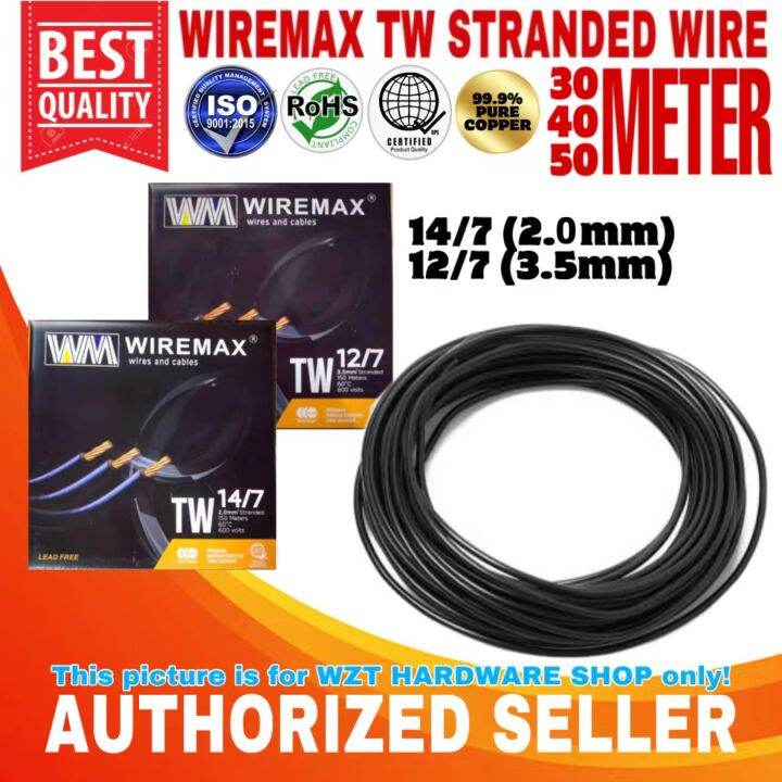 WIREMAX TW STRANDED WIRE 99.9％ PURE COPPER WIRE (14/7 2.0mm -12/7 3.5mm) PER 30/40/50 METERS ...