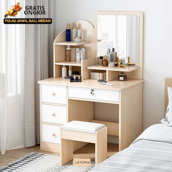 Meja Rias / Meja Make Up Minimalis Lengkap Dengan Cermin Dan Kursi Satu ...