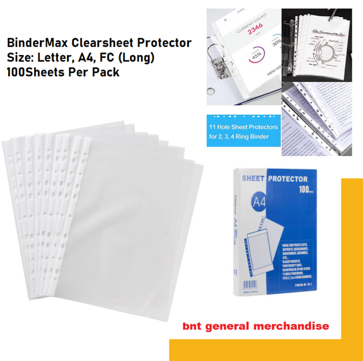 Bindermax Clearsheet Protector transparenr refill 11 holes 100's LETTER ...