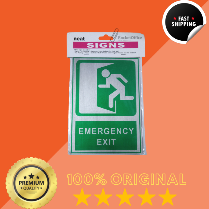EMERGENCY EXIT SIGN - Aluminum Metal Plate w/ Adhesive Sticker Signage ...