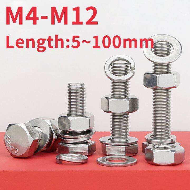 M4 M5 M6 M8 M10 M12 304 Stainless Steel Hexagon Bolt Screw And Nut Set ...