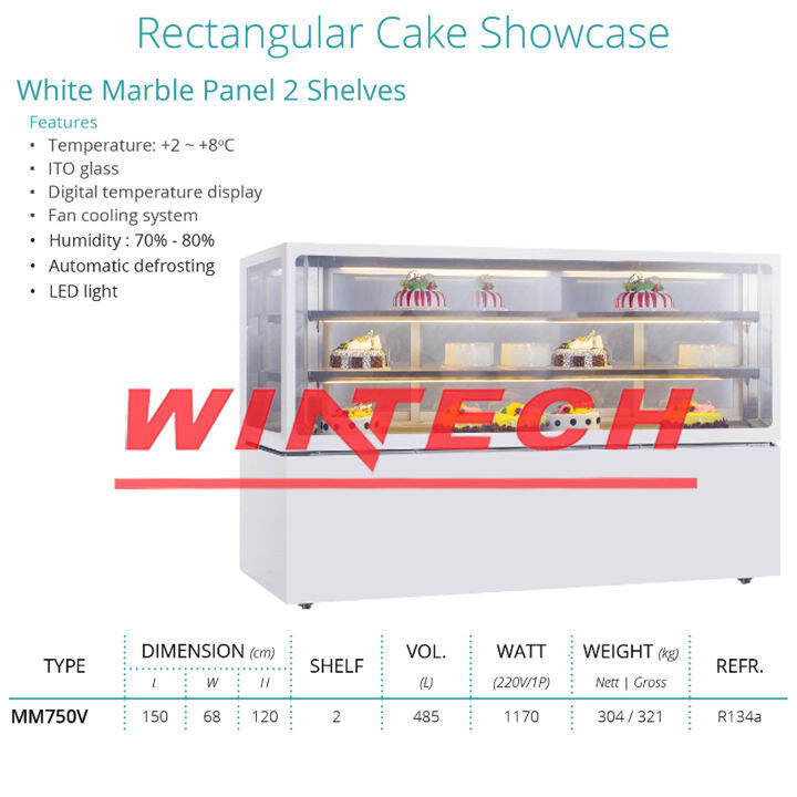 GEA MM750V Rectangular Cake Showcase / Showcase Kue Persegi (White Marble) - KHUSUS JABODETABEK ...