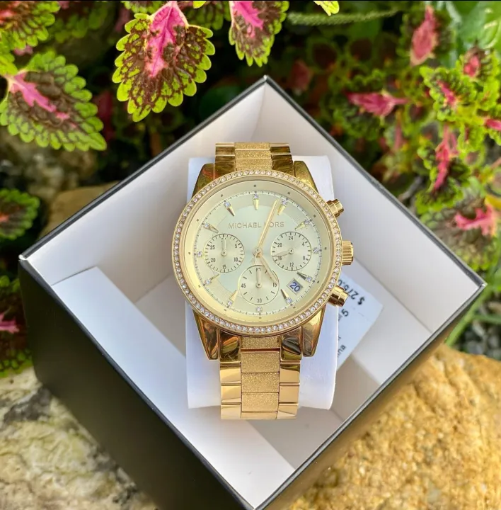 Michael Kors Women's Ritz Chronograph Gold-Tone Stainless Steel Watch ...