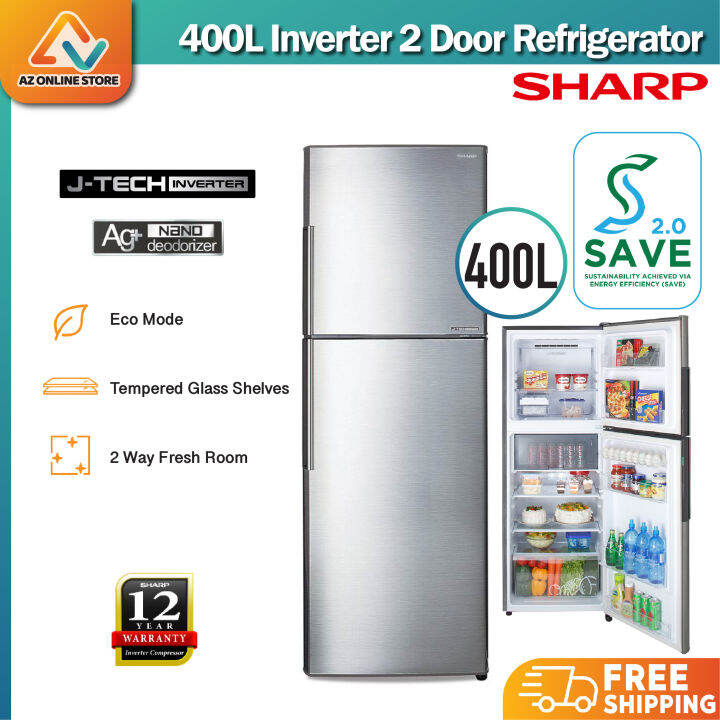 [FREE SHIPPING] Sharp 2 Door Inverter Fridge 400L Refrigerator SJ406MSS ...