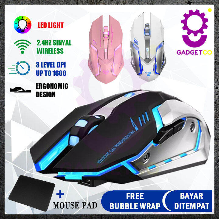 Gaming Mouse Led Wireless 1600 DPI/ Mouse Gaming Led Murah Wireless Three Gear Optical Bluetooth ...