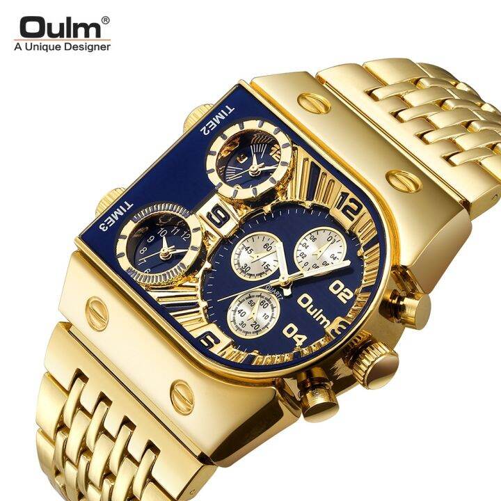 Oulm European radium multi-time zone large dial luminous men's watch ...