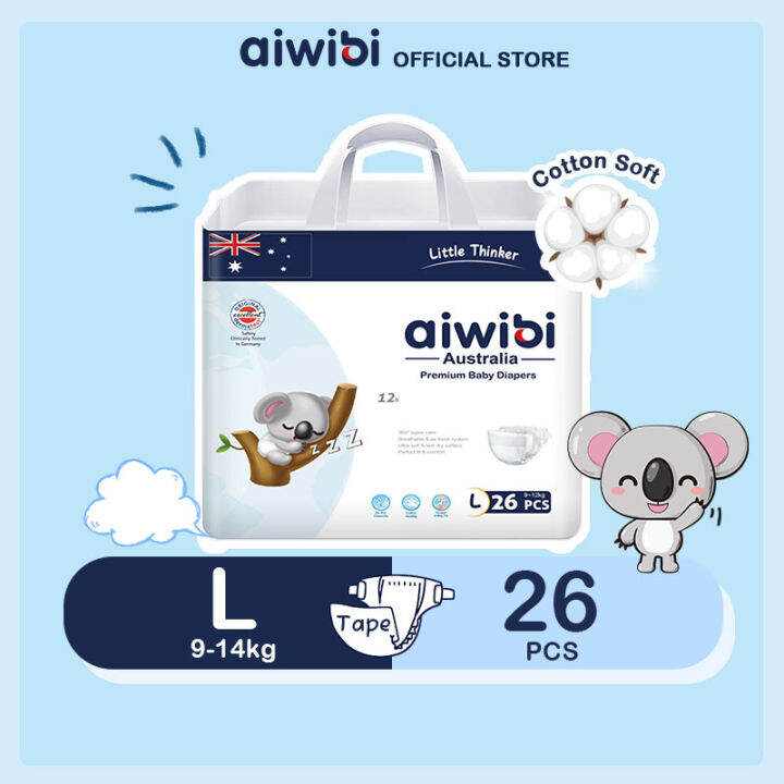 Aiwibi Super Soft Baby Tape Diapers Large 26 pcs - Soft Surface and Natural | Lazada PH
