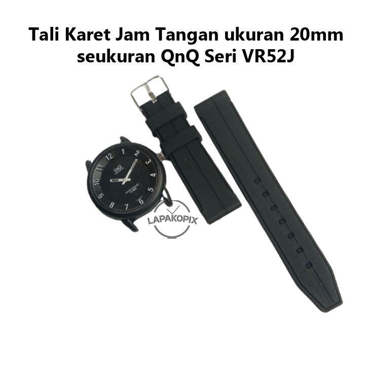 Tali Jam Tangan Karet Ukuran 20mm Cocok untuk QnQ Seri VR52J Warna Hitam Strap Rubber Black ...