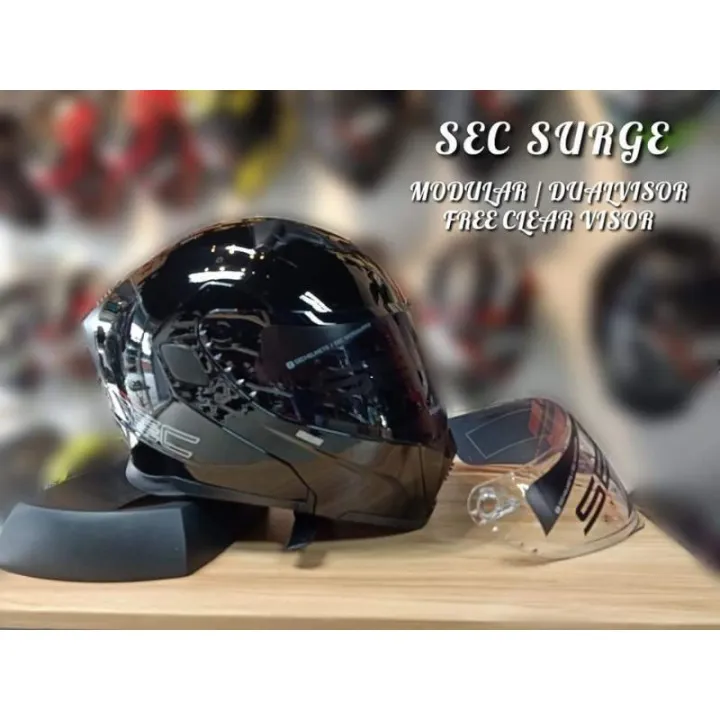 New SEC SURGE DUAL VISOR MODULAR HELMET WITH FREE LENS(claer/ smoke ...