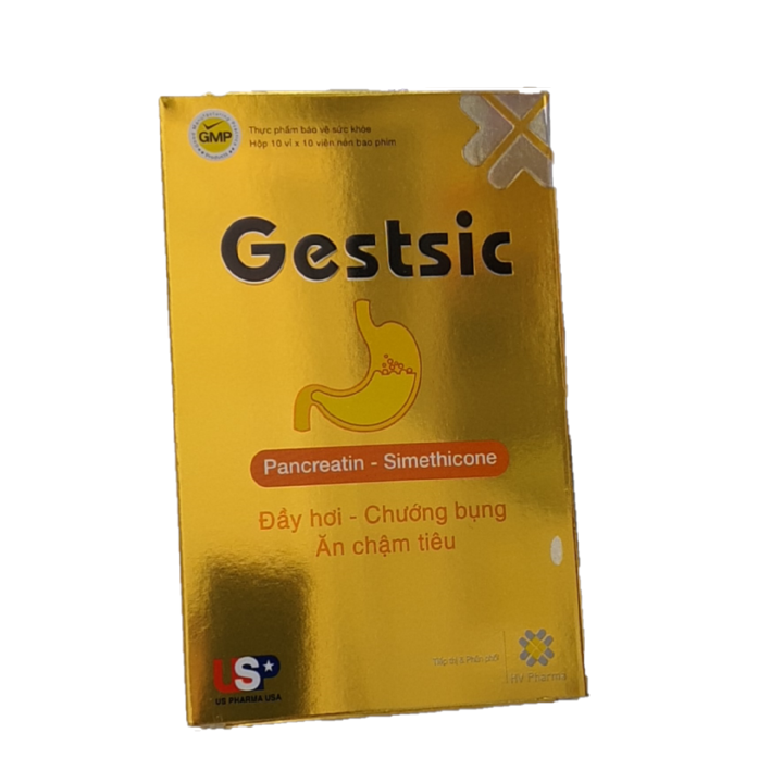 Viên uống đầy bụng chậm tiêu Gestsic Hộp 100 viên USP - Pancreatin ...