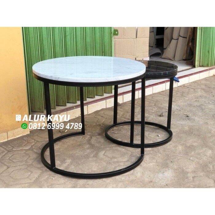 Meja Tamu Besi Meja Marmer Putih Granit Hitam Bundar 2 Set Modern ...