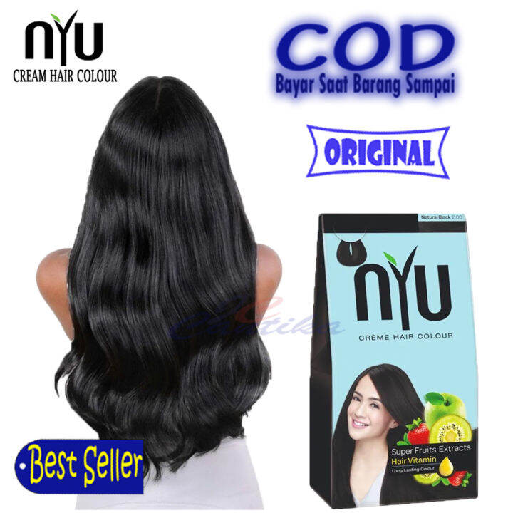 NYU Creme Hair Colour 30ml Natural Black Tanpa Amonia Cat Rambut Korea ...