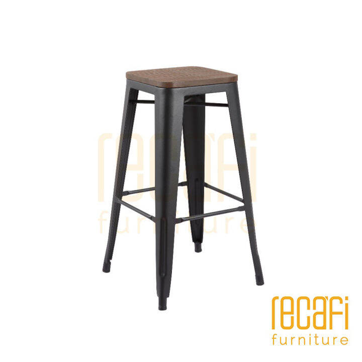 Recafi Furniture MOUNTENNA Metal Stool With Wooden Seat | Metal Bar ...