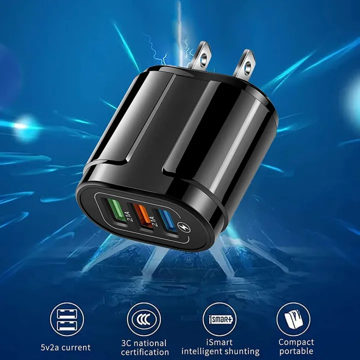 LONGB Colorful Plug Mobile Phone 3-Port Macaron USB Charger Phone ...