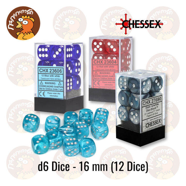 Chessex - d6 Dice ลูกเต๋า 6 หน้า ขนาด 16 mm (12 ลูก) ของแท้ 100% ...