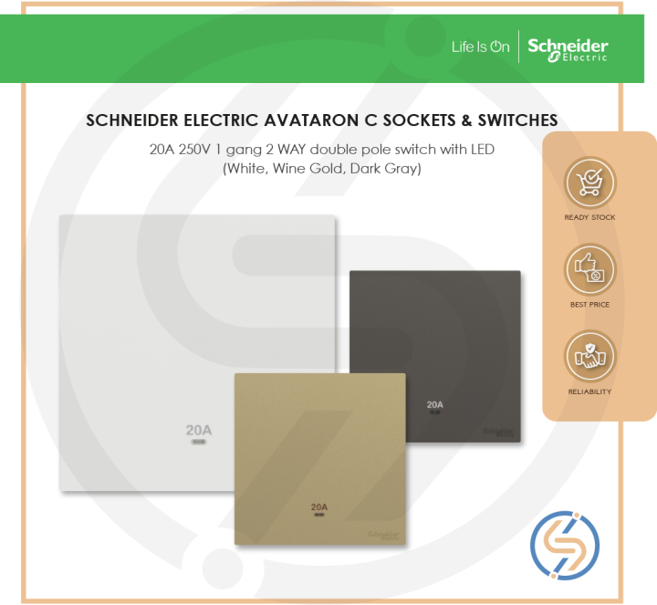 Schneider 20A 250V 1 Gang 2 WAY double pole switch with LED | Lazada