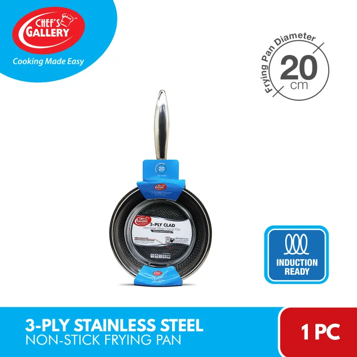 Chef's Gallery 3-Ply Stainless Steel Non-Stick Fry Pan 20cm (Induction ...