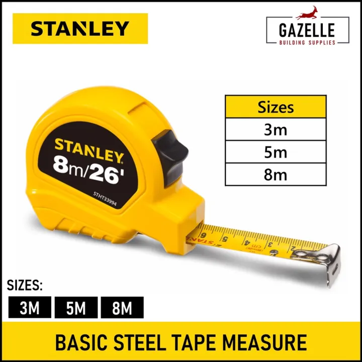 Stanley Basic Series Steel Tape Measure Yellow Blade 3m 5m 8m - 30-204 ...