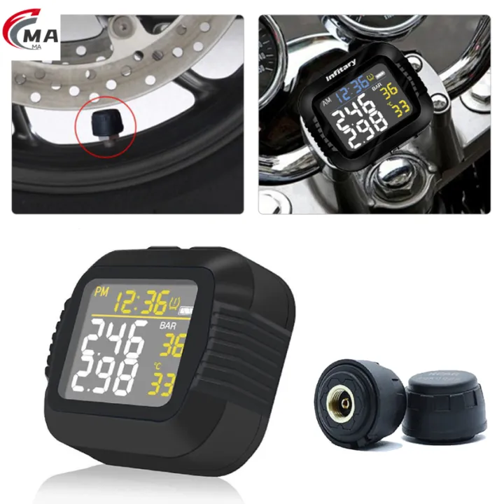 Motorcycle Tpms Tire Pressure Monitoring System Big Wireless Lcd Colorful Display Shift For
