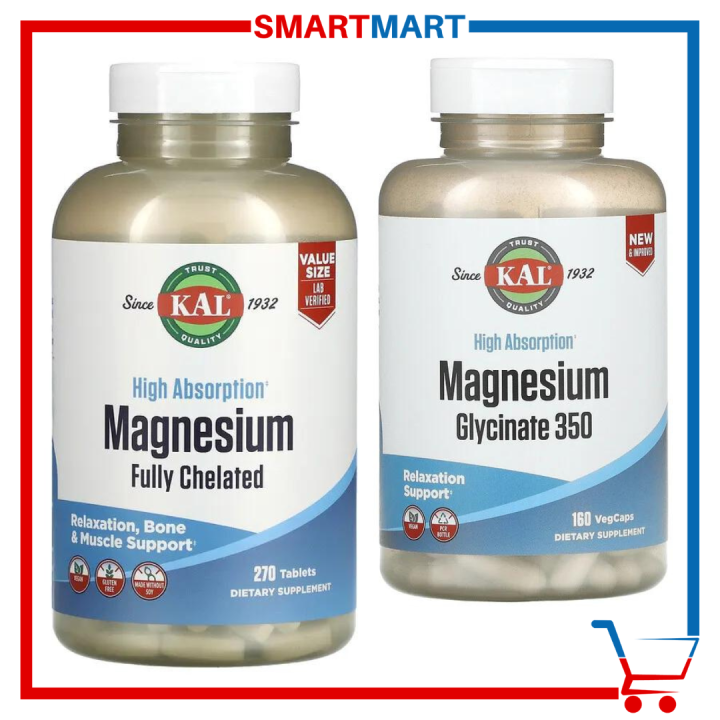 KAL Magnesium Glycinate 350 mg 160 Vegetable Capsules or 315 mg 180 / ...