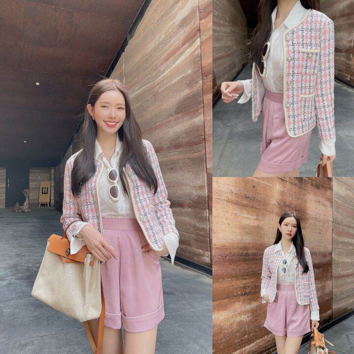 SLYQ MICHELLE TWEED JACKET เสื้อคลุมผ้าทวีดแขนยาวลายตาราง | Lazada.co.th