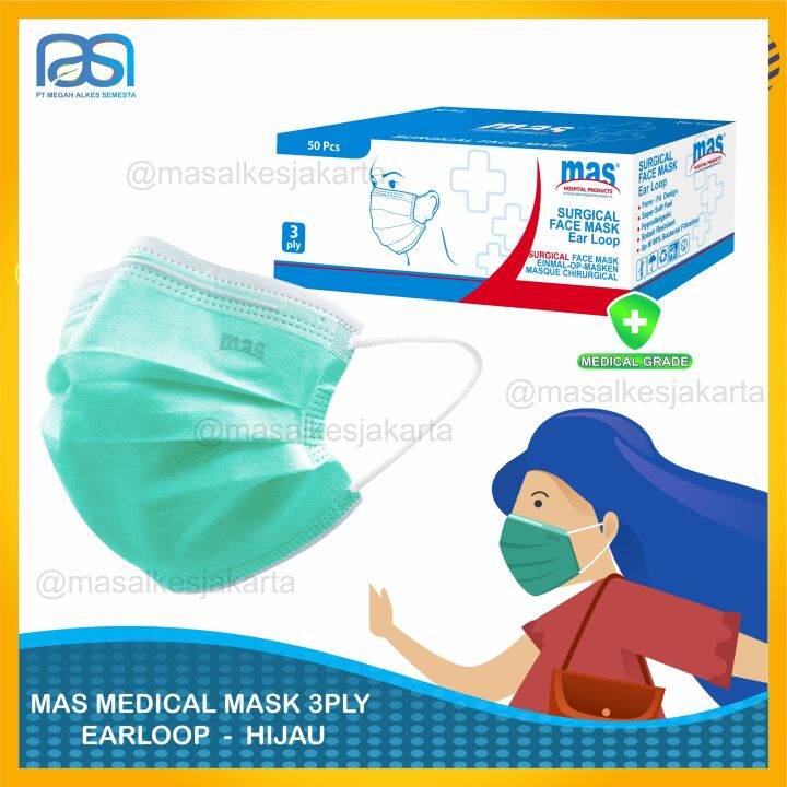 MASKER MEDIS MAS 3 PLY ISI 50 Pcs EARLOOP KEMENKES RI | Lazada Indonesia