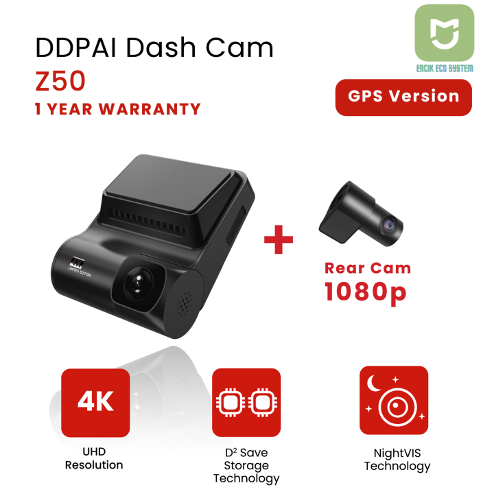 DDPAI Z50 4K 2160P Dash Cam GPS Front + Rear Cam | Lazada