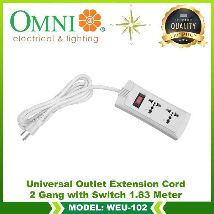 Omni Universal Outlet Extension Cord 2 Gang with Switch 1.83 Meter Cord ...
