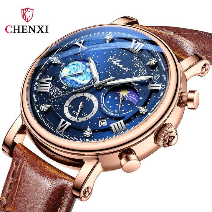 CHENXI/Chenxi multifunctional fashion men's watch luminous moon phase chronograph star calendar ...