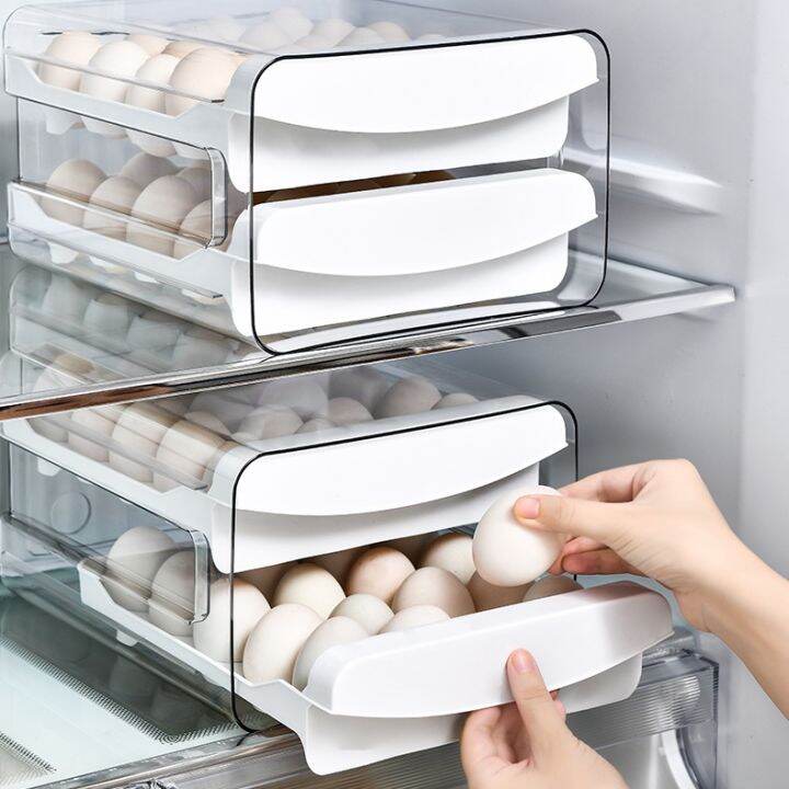 Refrigerator 32 Grid Double-Layer Stackable Egg Storage Box Plastic ...
