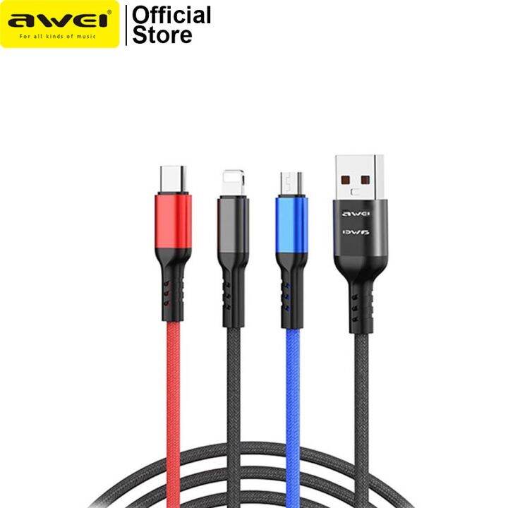 Awei CL-971 120CM 3 in 1 USB Fast Charger Multi Charging Cable For Type ...