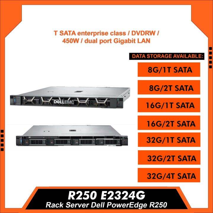 Rack Server Dell PowerEdge R250 E2324G/enterprise class/DVDRW/450W/dual ...