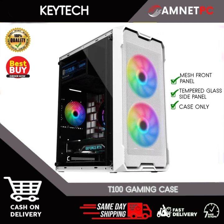 KEYTECH T100 TEMPERED GLASS Side MESH Front panel Gaming PC Case Black ...