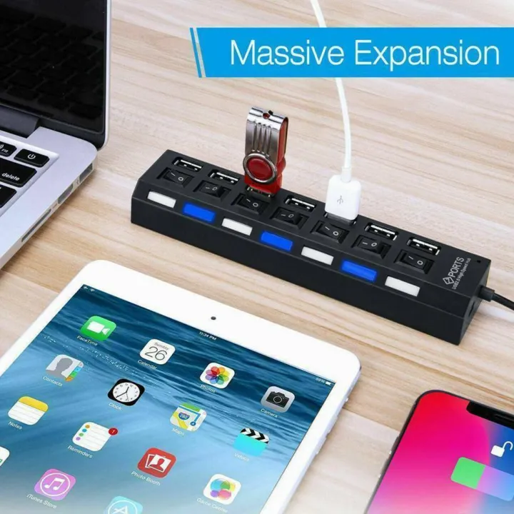 High Speed Multi-Splitter Expansion Desktop PC Laptop Port 7 USB ...