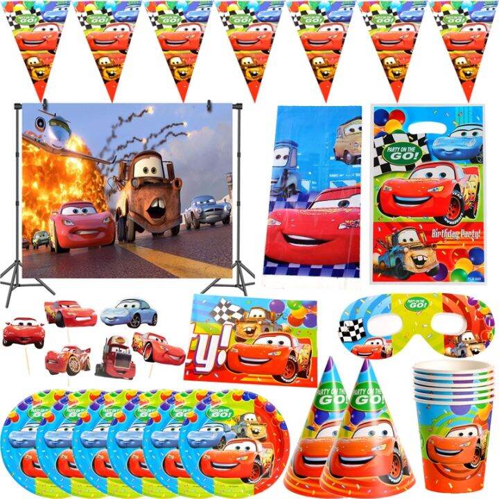Cartoon Cars Lightning McQueen Racing Theme Party Disposable Tableware ...