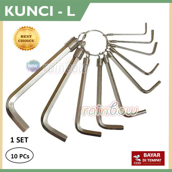 rainbow Allen Key Kunci L Set 10 Pcs Hex Key Ring Huidi Tools 10 Kunci ...