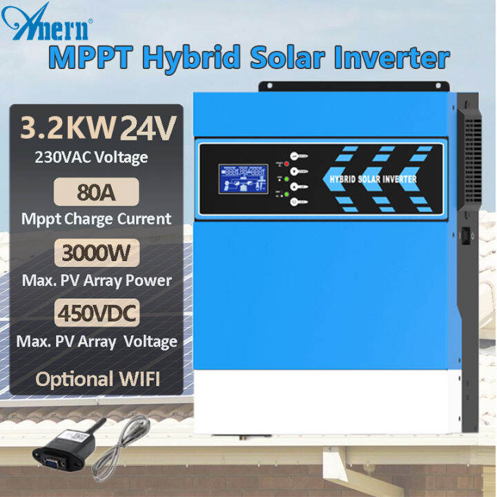 Anern 2KW 3KW Hybrid Solar Inverter 24V Off Grid Hybrid Inverter 80A 3.2KVA MPPT Hybrid Inverter ...