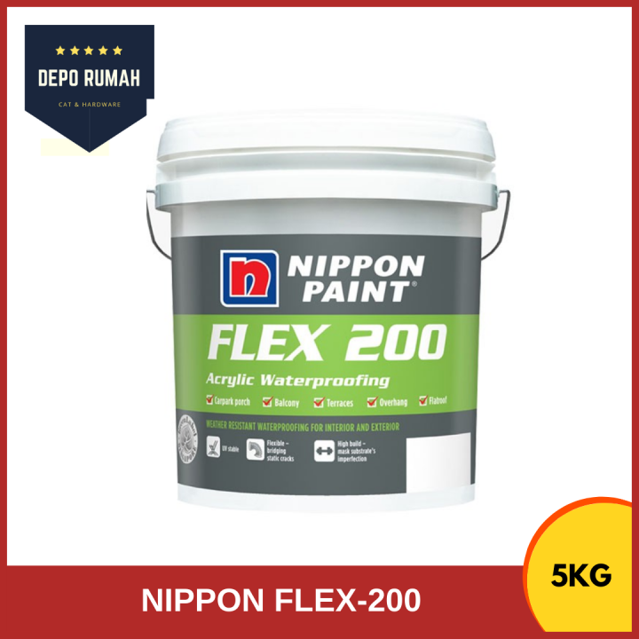 5KG Nippon Paint Flex 200 Waterproofing Elastomeric Membrane (Car Porch/Balcony/Concrete Slab ...