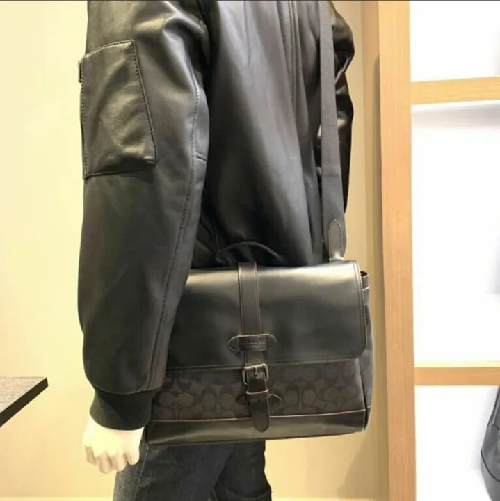 Coach Black Hudson F50051 Small Messenger In Signature Coated Canvas ...