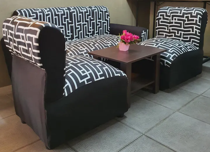 SALA SET BLACK WHITE FABRIC WITH CENTER TABLE URATEX FOAM | Lazada PH