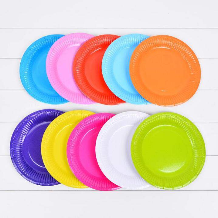 10Pcs Disposable Paper Plate Color Paper Plate 7Inch Round DIY ...